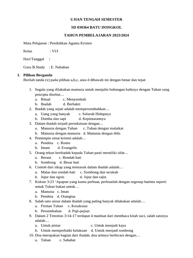 Soal UTS kelas 6 | PDF