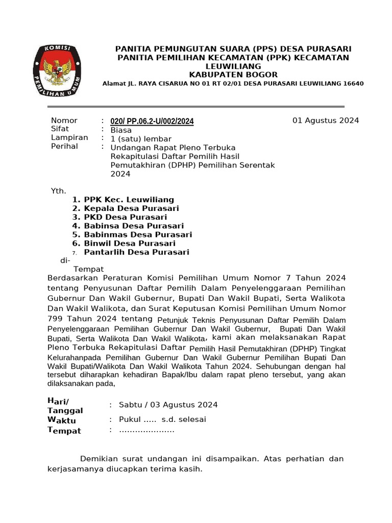 03 Draft Undangan DPHP PPS - PPK | PDF