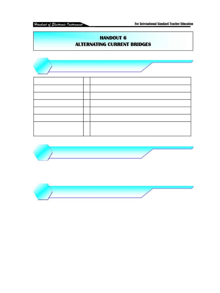 Handout-6. Alternating Current Bridges | PDF