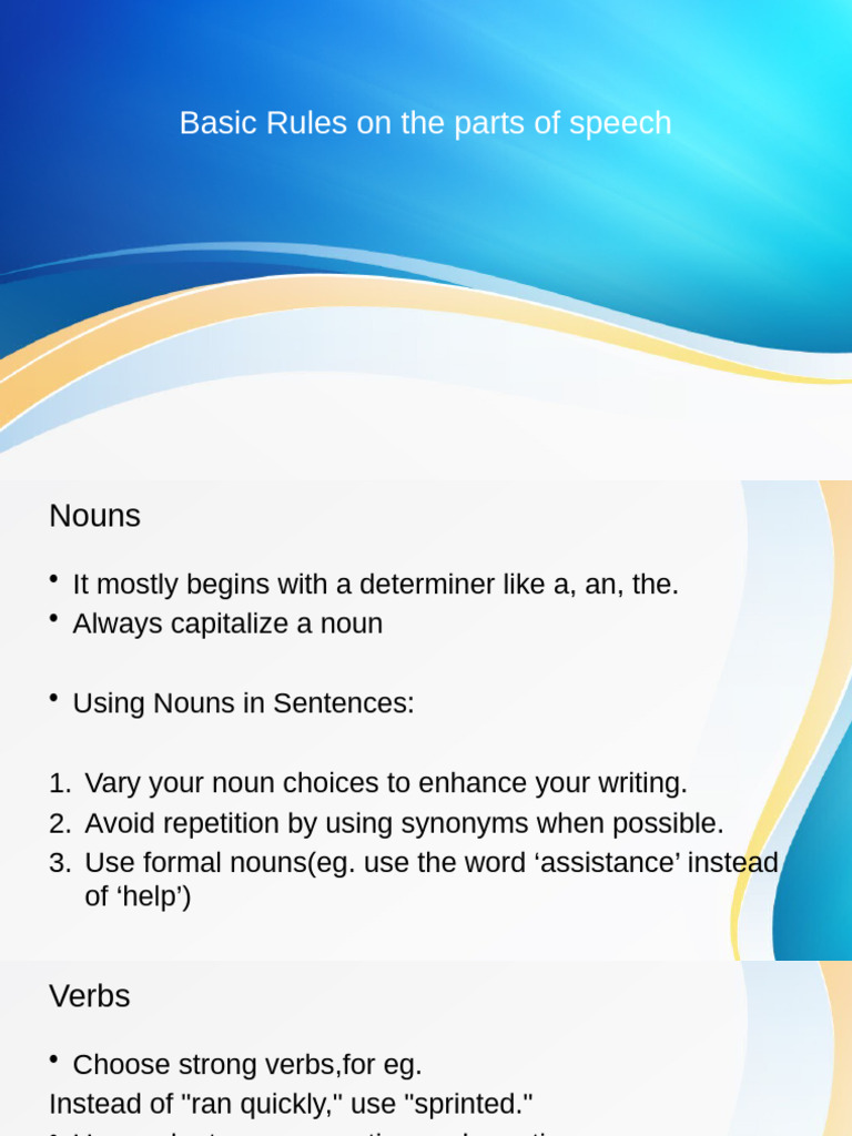Basic Rules On The Parts of Speech | PDF