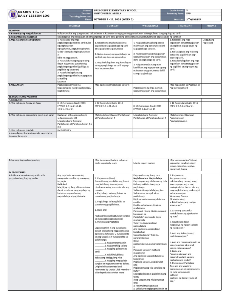 DLL - Epp 5 - Q2 - W2 | PDF
