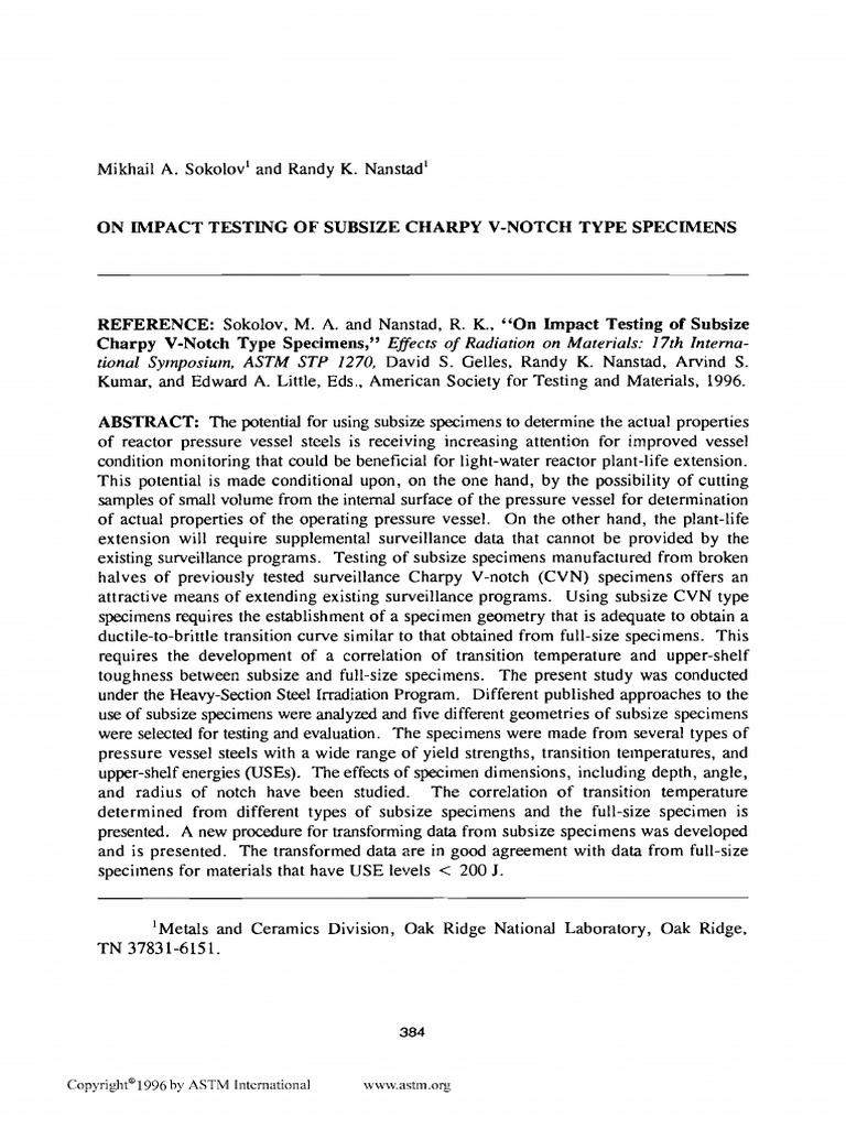 1996 - On Impact Testing of Subsize Charpy V-Notch Type Specimens ...