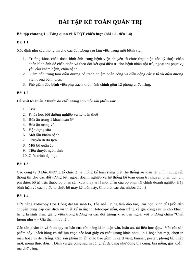 KTQT - Bai Tap Luyen Tap - Chuong 1 | PDF