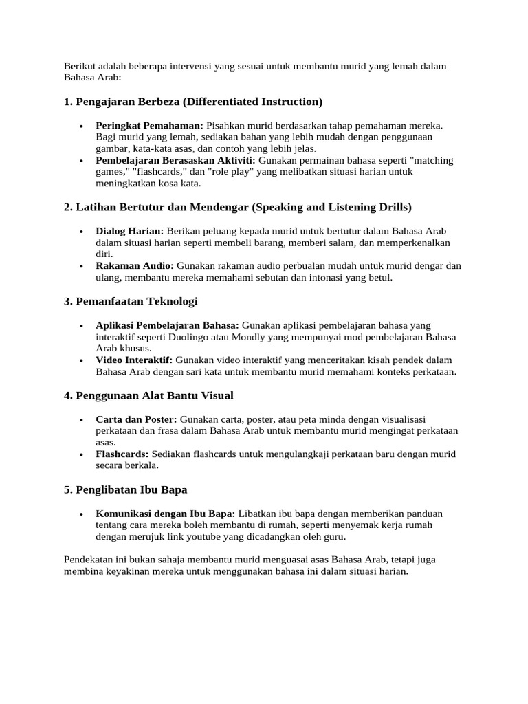 Intervensi Bahasa Arab | PDF