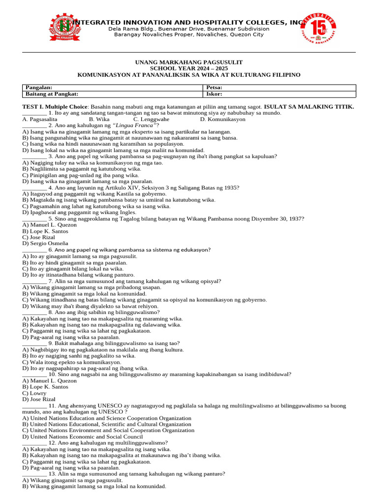 Kompan Pagsusulit | PDF