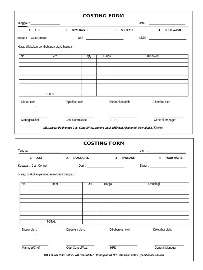 COSTING FORM | PDF