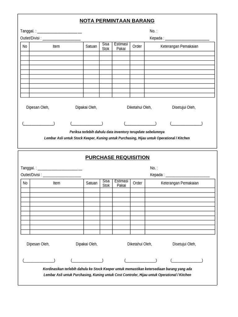 Nota Permintaan Barang & Purchase Requisition | PDF