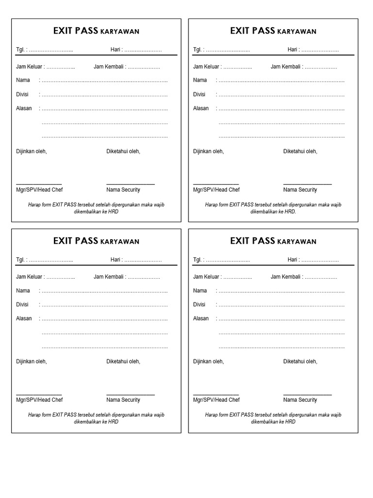 Exit Pass Karyawan | PDF
