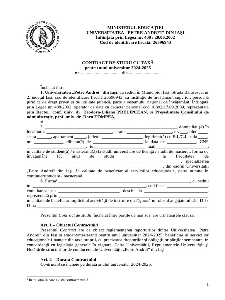 Taxe și Contracte pentru Studii 2024-2025 | PDF