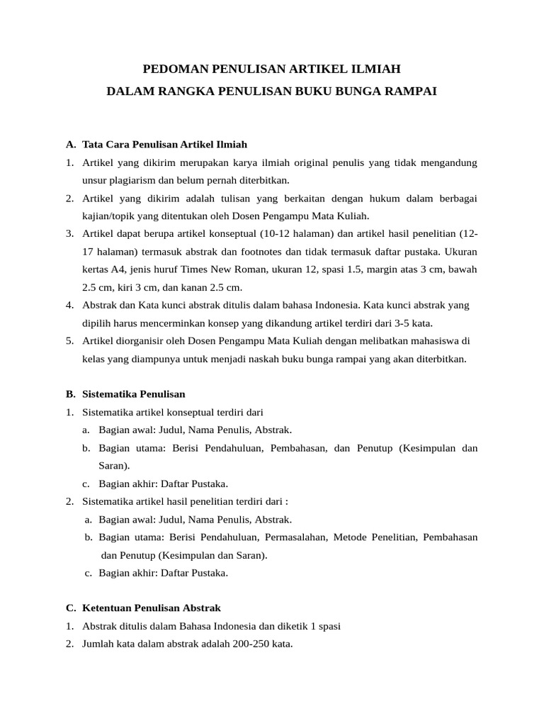 Pedoman Penulisan Artikel Ilmiah Pada Bunga Rampai | PDF
