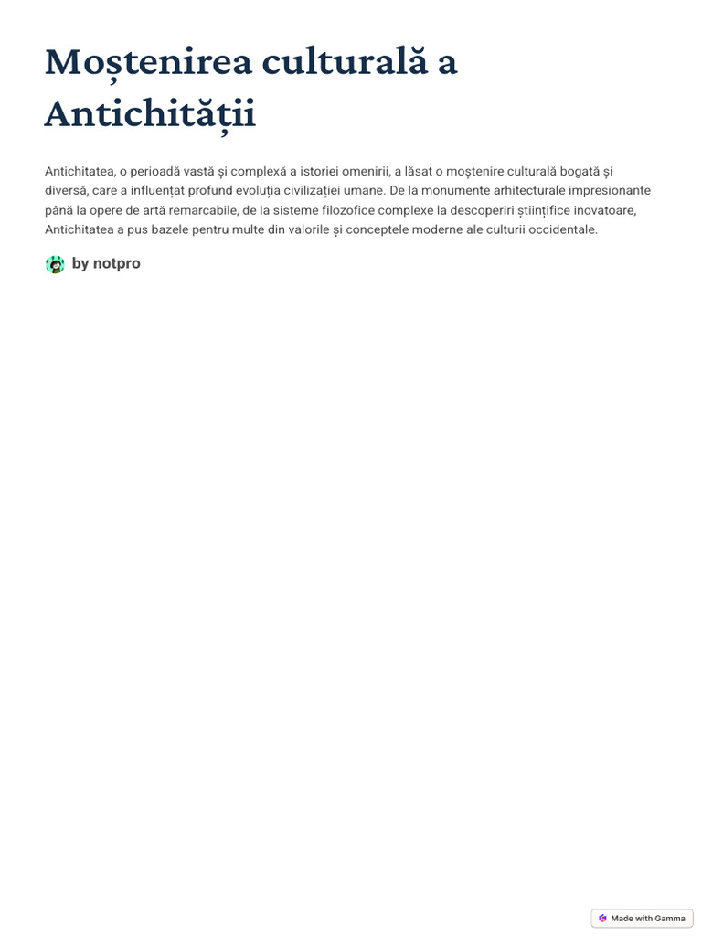 Mostenirea Culturala A Antichitatii | PDF