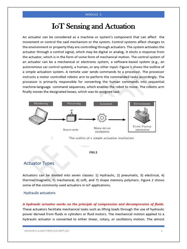 Iot Sensing and Actuation: An Actuator Can Be Considered As A Machine or System'S Component That ...