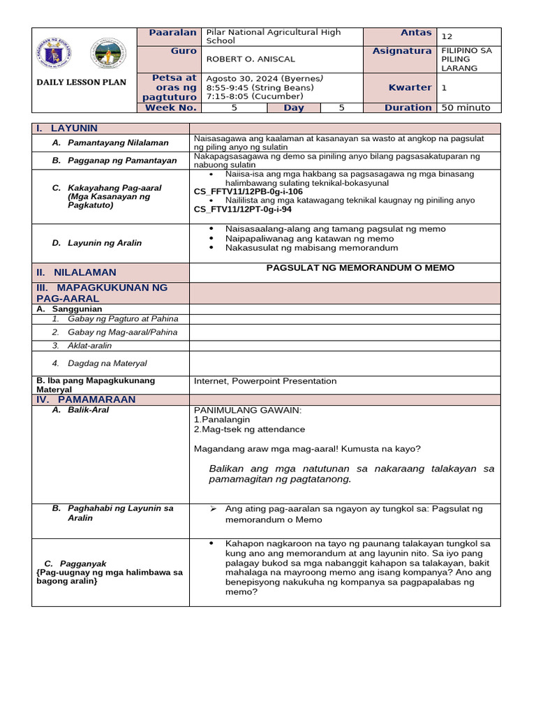 Pagsulat NG Memorandum | PDF Pagsulat NG Memorandum | PDF