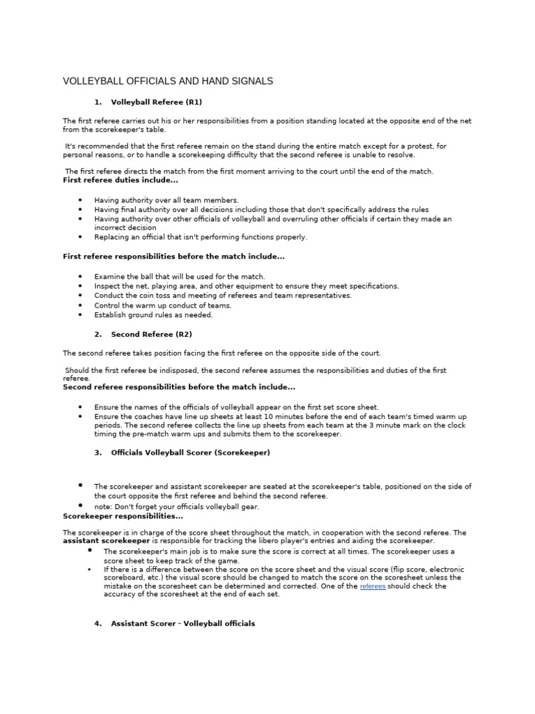 Volleyball Officials and Hand signals | PDF