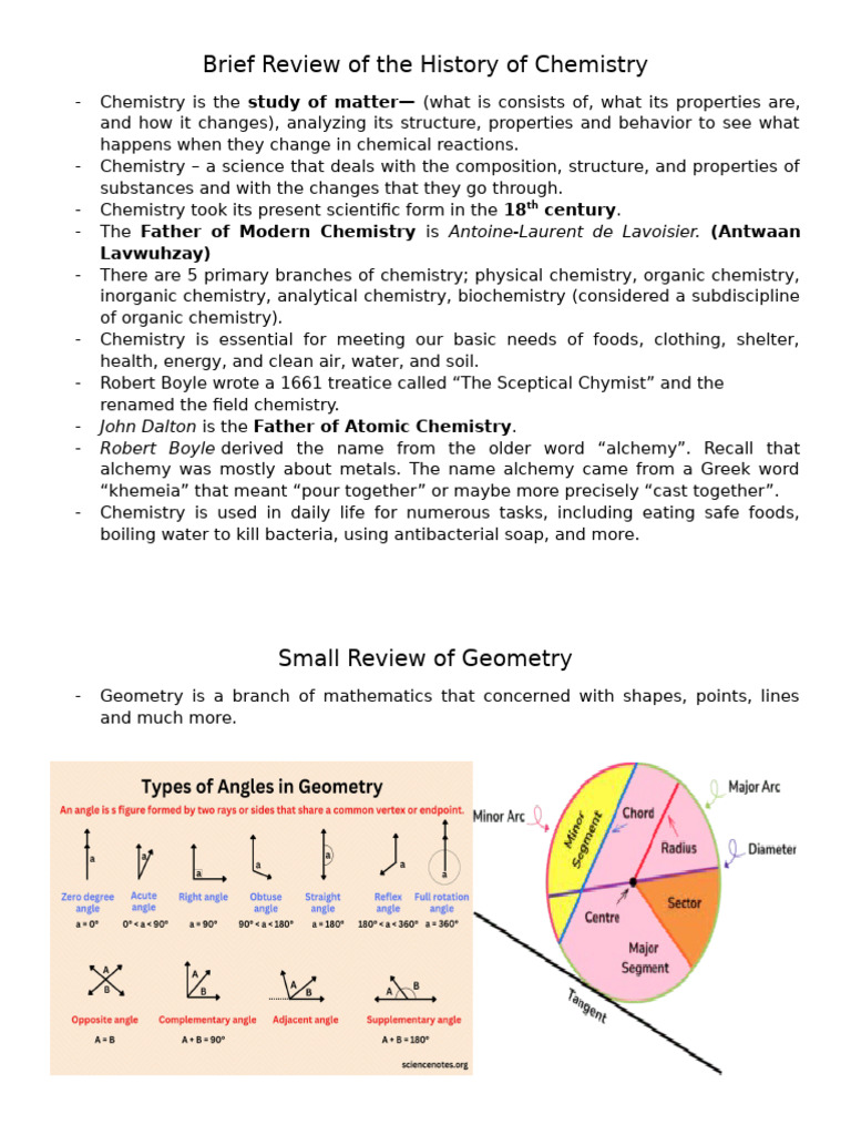 Brief Review of The History of Chemistry & Geometry | PDF | Philosophy