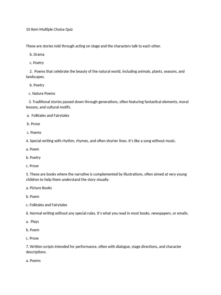 10 Item Multiple Choice Quiz | PDF