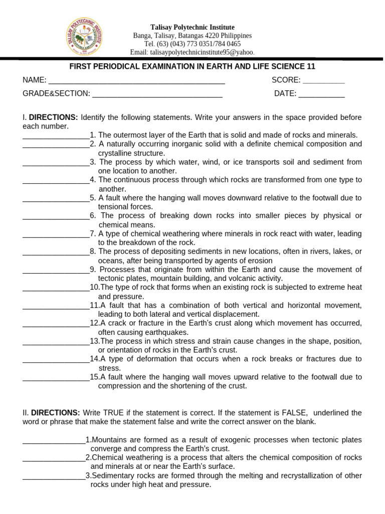 1st Periodical Exam ELS 11 Final | PDF | Fault (Geology) | Technology ...