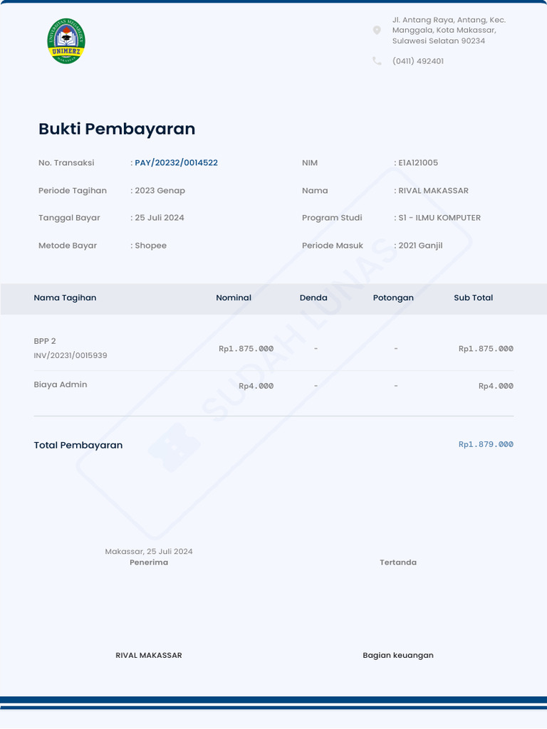 Bukti Pembayaran Semester 5 Cicilan 2 | PDF