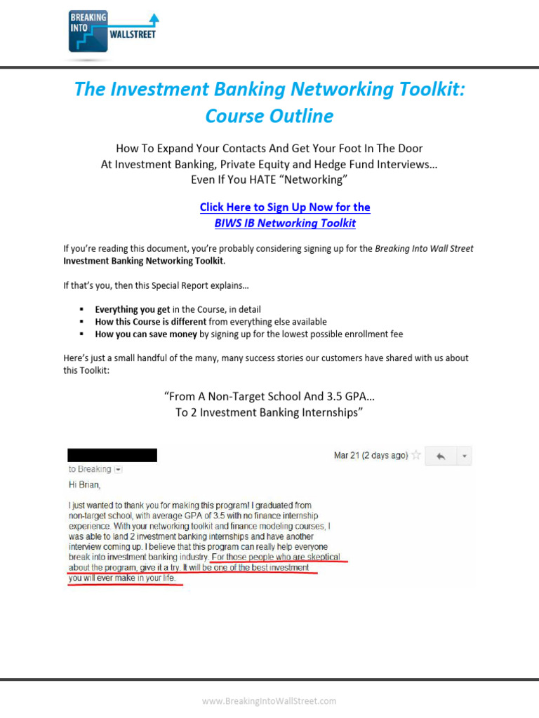 Vdocuments - MX - The Investment Banking Networking Toolkit Course Outline | PDF