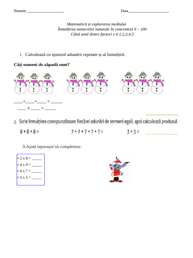 Evaluare Înmulțirea Când Unul Dintre Factori Este 0,1,2,3,4,5 | PDF