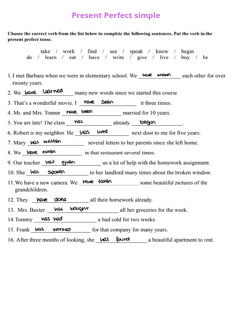 Verb Tenses Review | PDF