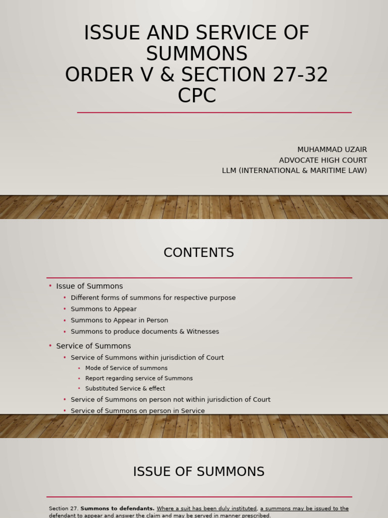Lecture Issuance and Service of Summons Order V CPC 06052024 113902pm | PDF