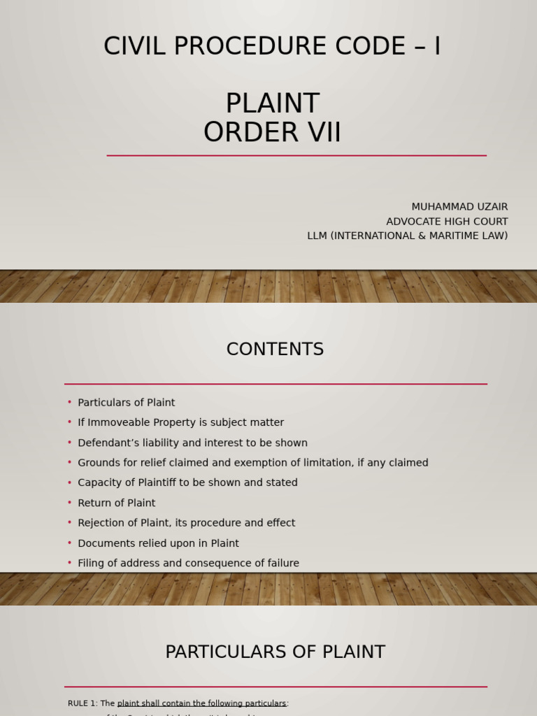 Lecture Plaint Order VII CPC 25032024 121508am | PDF