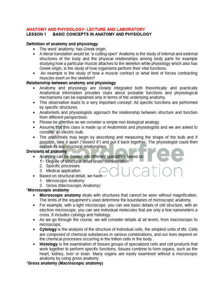 Anaphy Lab MA1 Summary 2 | PDF