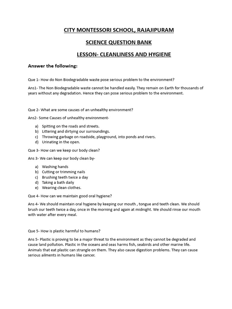 Cleanliness and Hygiene | PDF