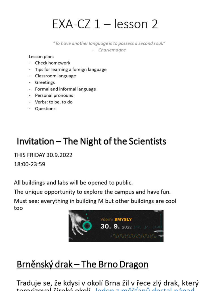 EXA-CZ 1 - Lesson 2 | PDF