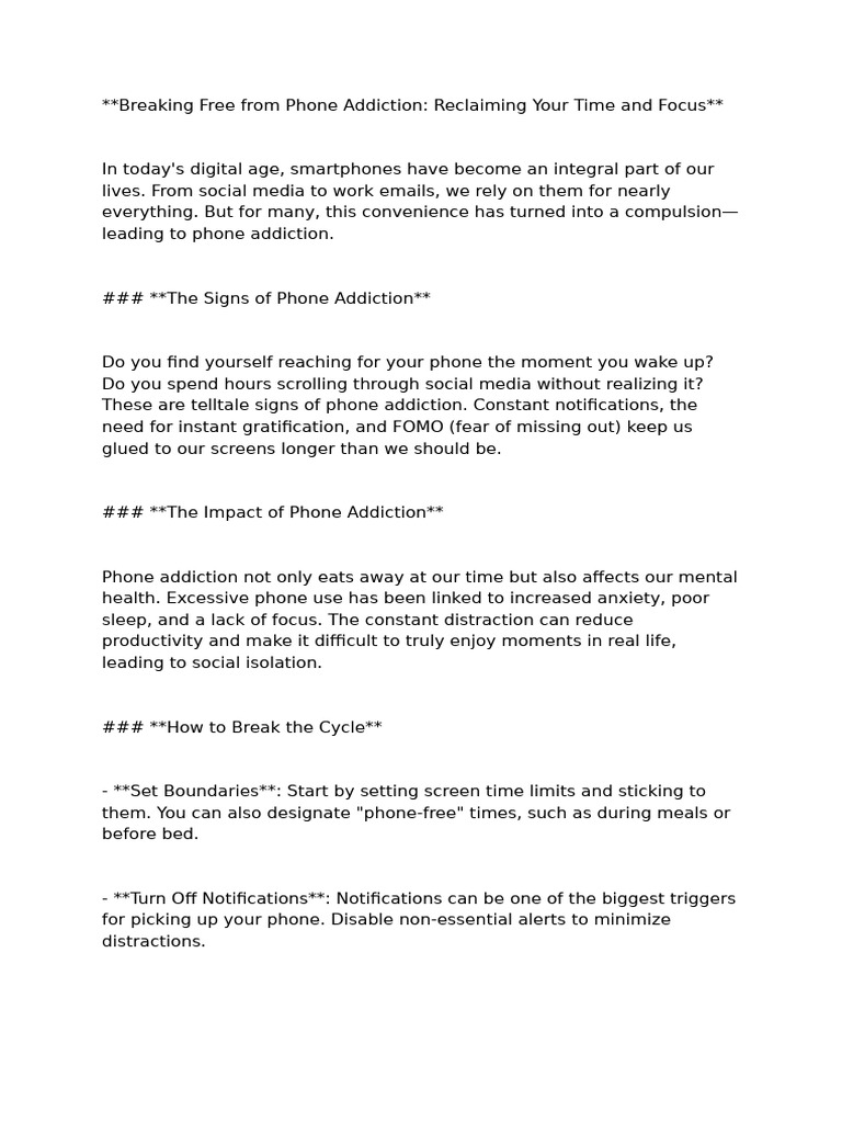 Breaking Free From Phone Addiction | PDF