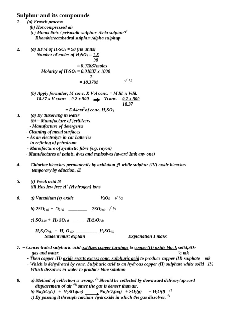 Sulphur and Its Compounds ANS | PDF