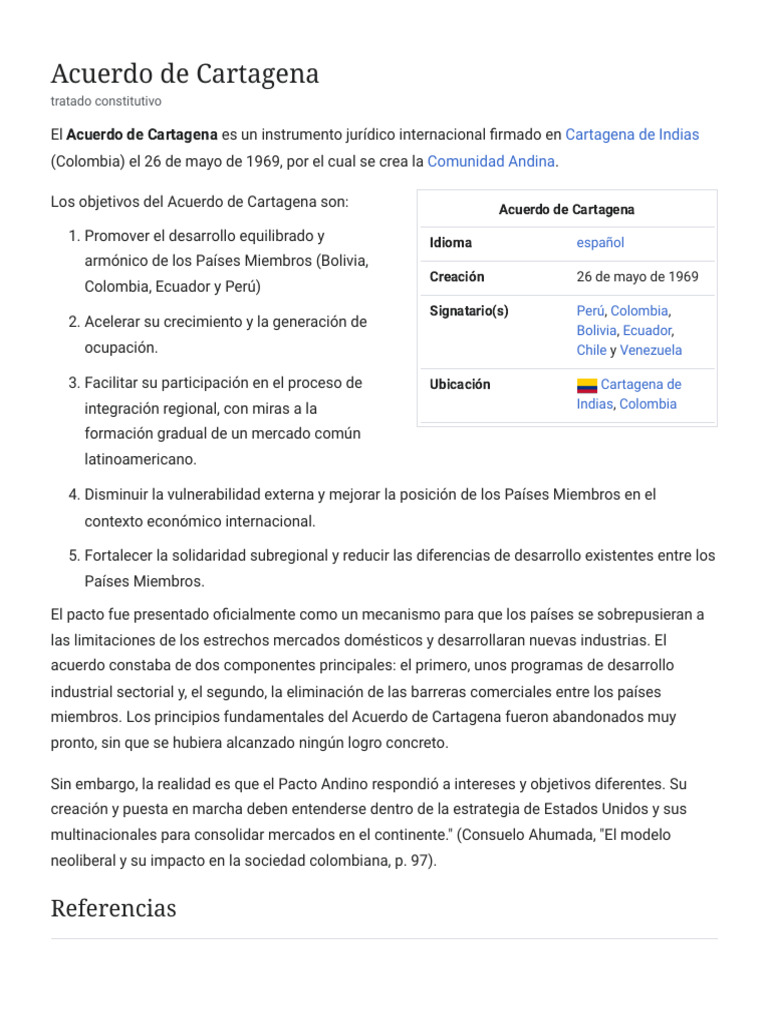 Acuerdo de Cartagena - Wikipedia, La Enciclopedia Libre | PDF ...