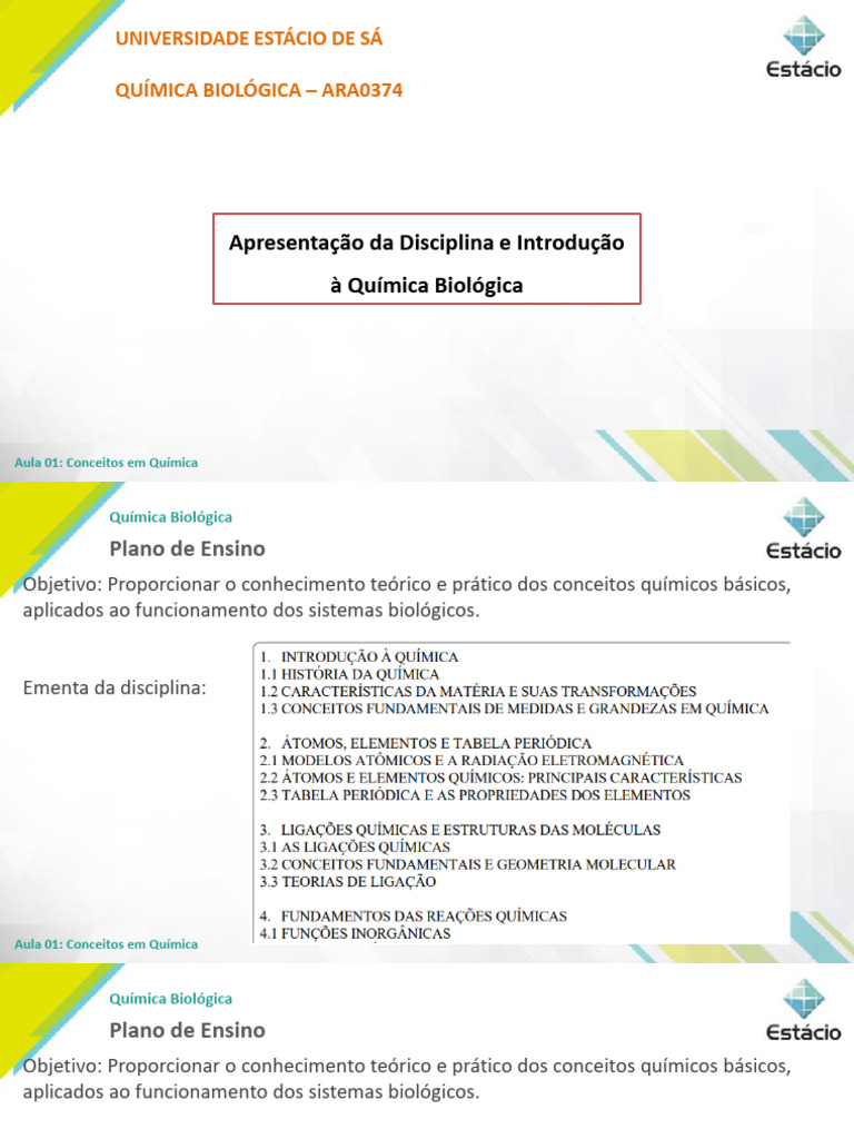 Aula 1 - Apresenta o Da Disciplina e Introdu o Qu Mica Biol Gica | PDF