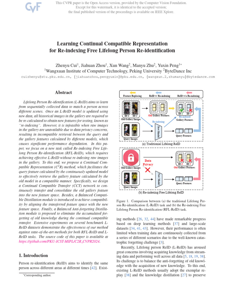Cui Learning Continual Compatible Representation For Re-Indexing Free Lifelong Person Re ...