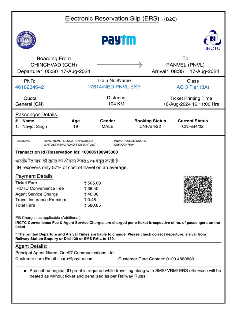 CHNCHVD To Panvel Ticket | PDF