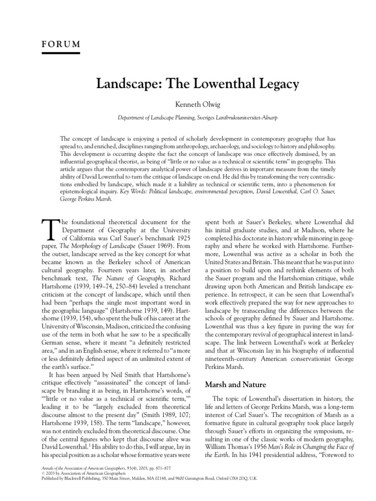 Landscape The Lowenthal Legacy | PDF