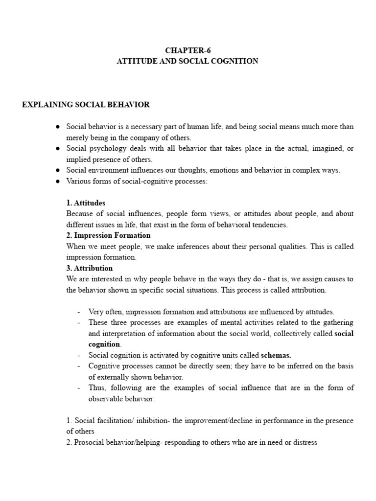 Chapter 6 - Attitude & Social Cognition | PDF