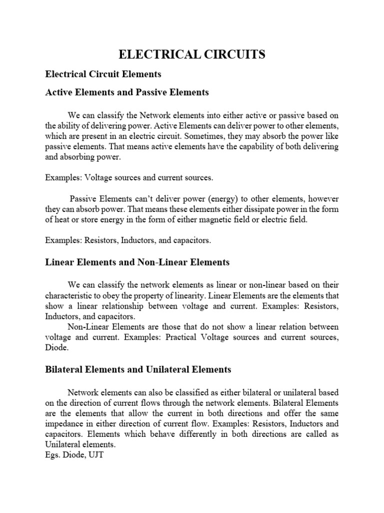 Electrical Circuits: Electrical Circuit Elements Active Elements and Passive Elements | PDF ...