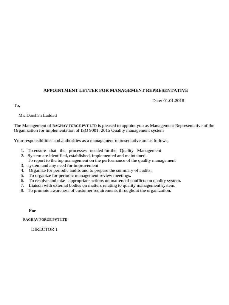 M.R. Appointment Letter | PDF