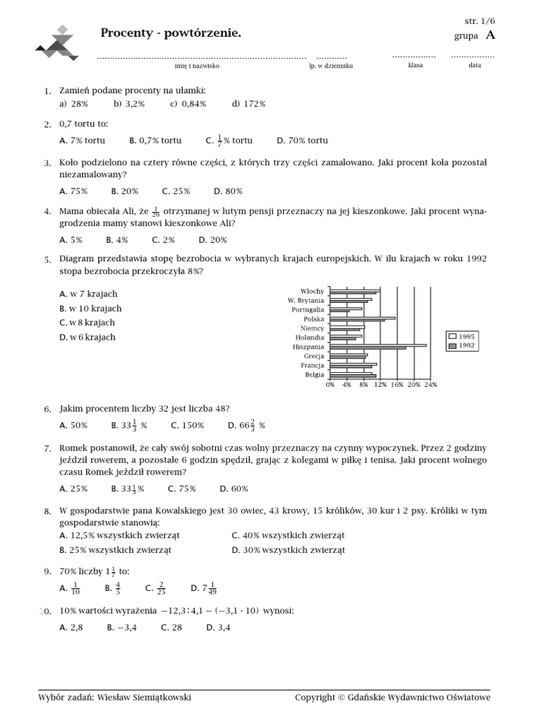 Procenty Powtórzenie Kl 7 Pdf