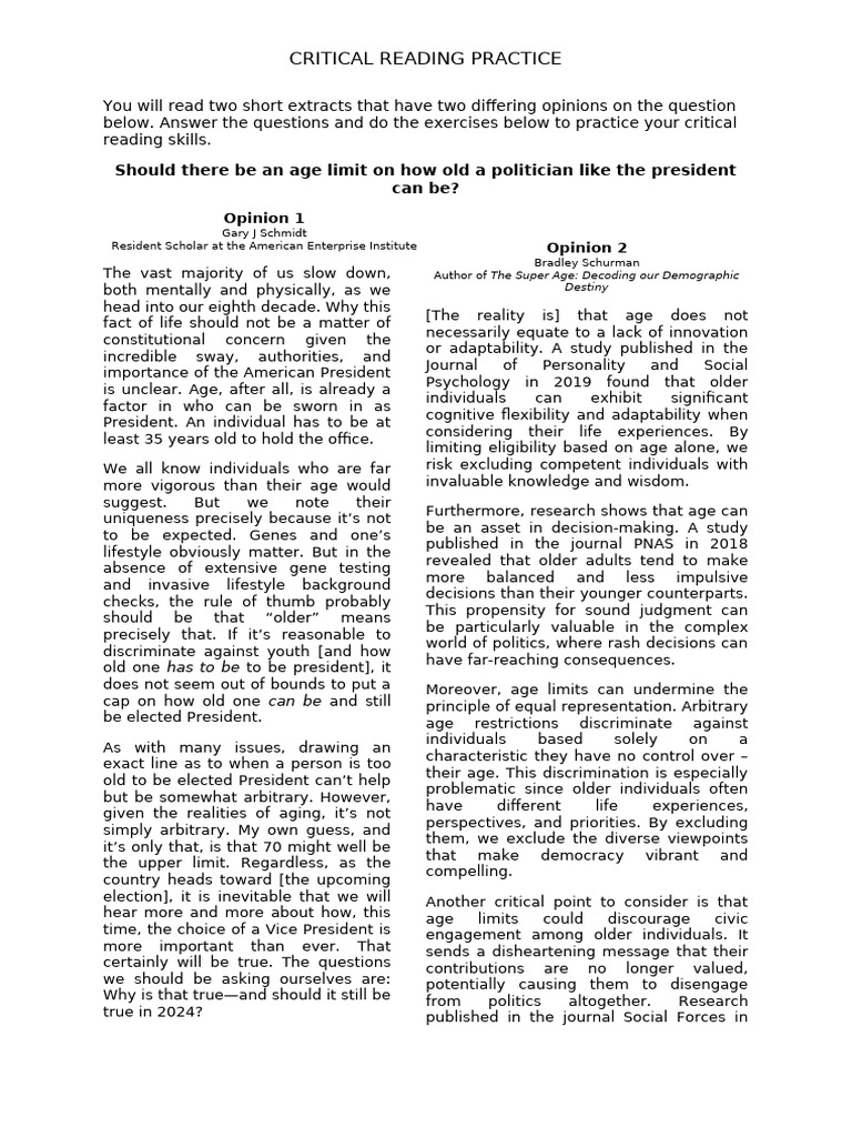 Critical Reading Practice #1 | PDF