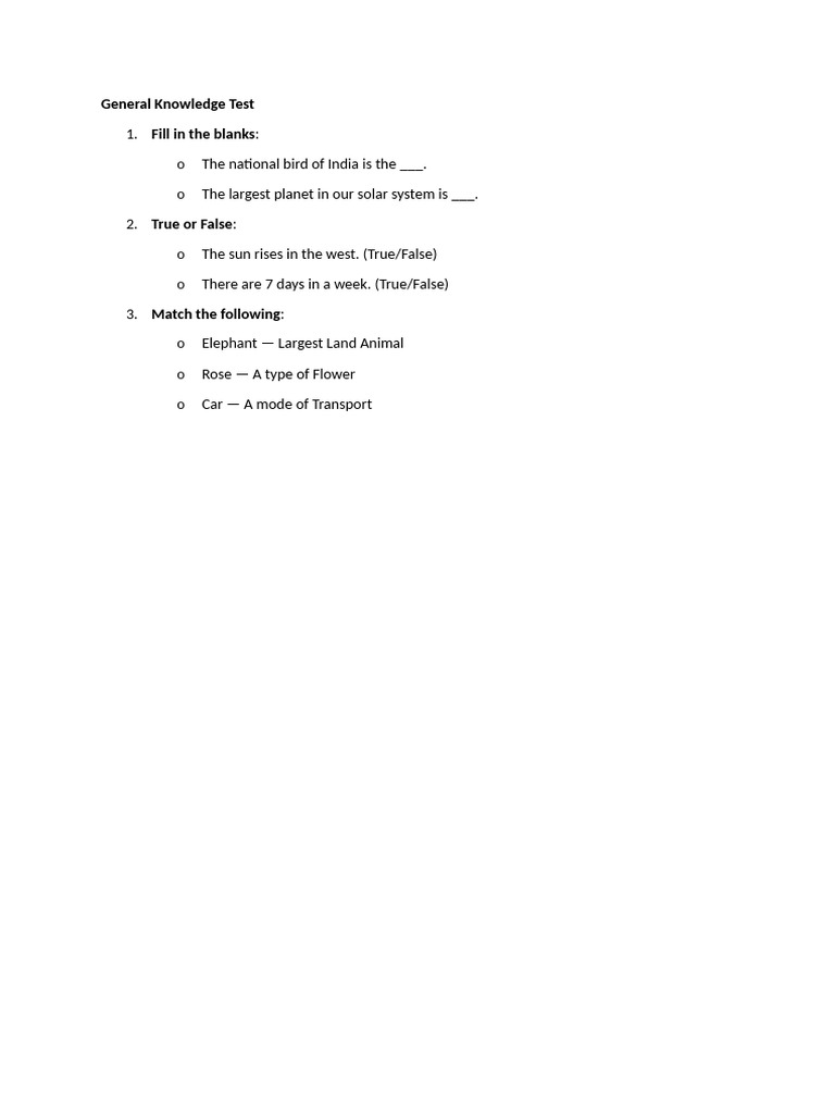 General Knowledge Test | PDF