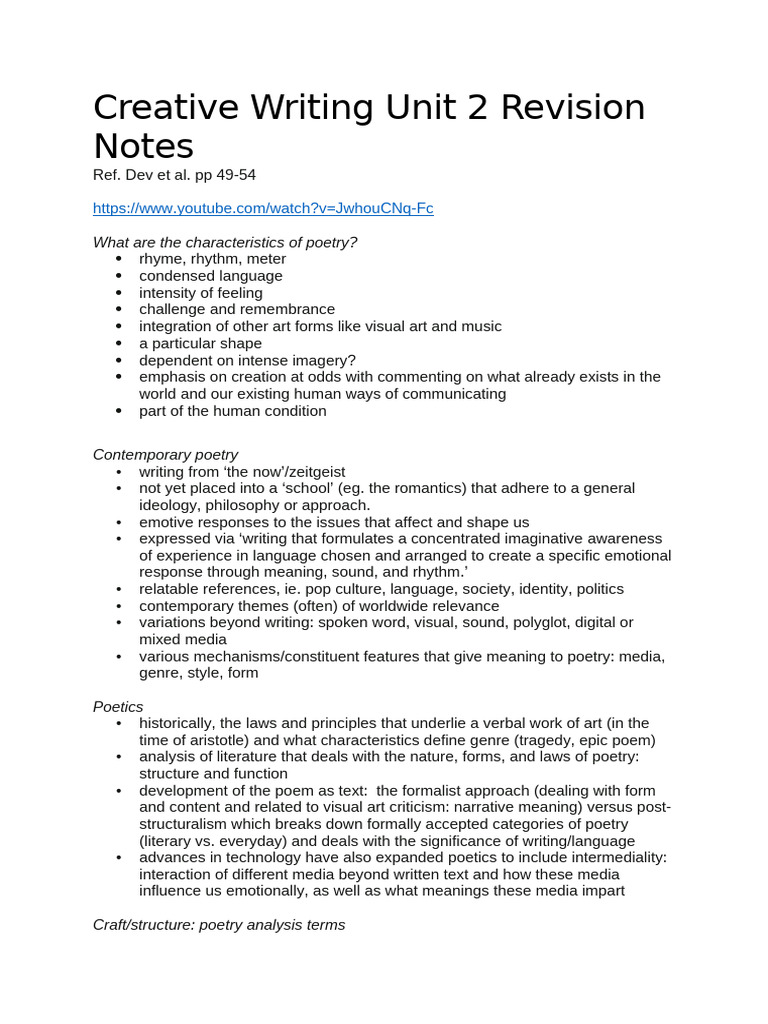 Creative Writing Revision Notes | PDF