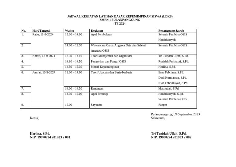 JADWAL LDKS 2024 FIX | PDF
