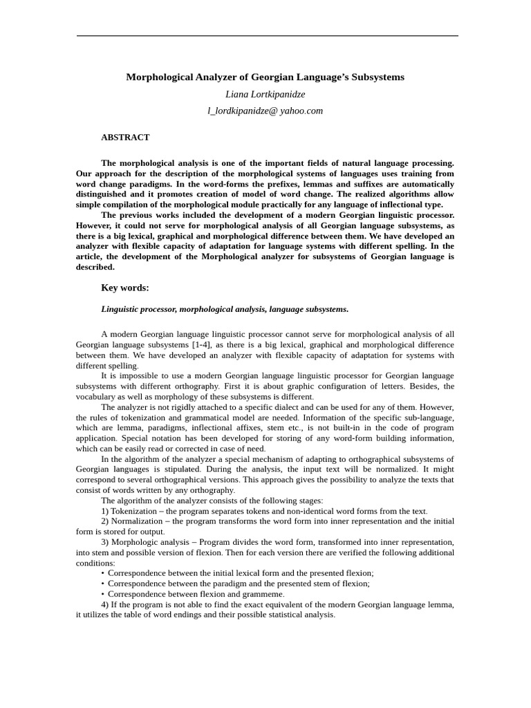 Morphological Analyzer of Georgian Language's Subsystems | PDF ...