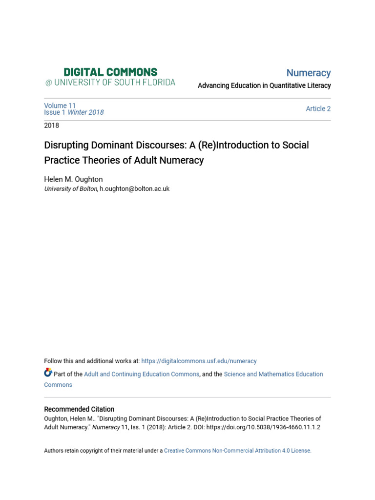 Social Practice Theories of Adult Numeracy | PDF