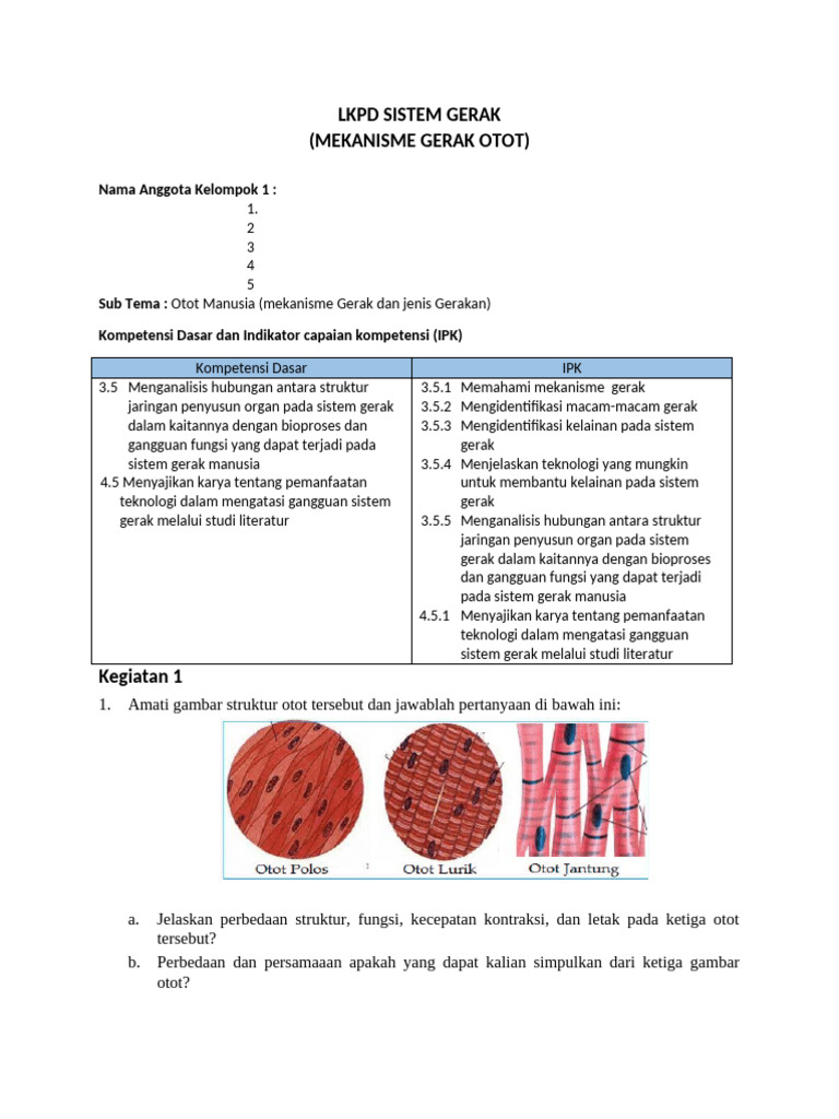 LKPD Mekanisme Otot | PDF