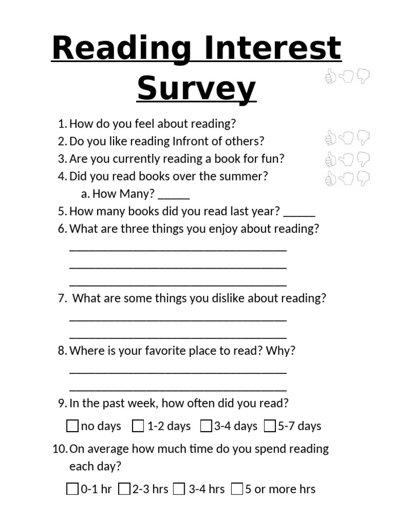 Reading Interest Survey | PDF