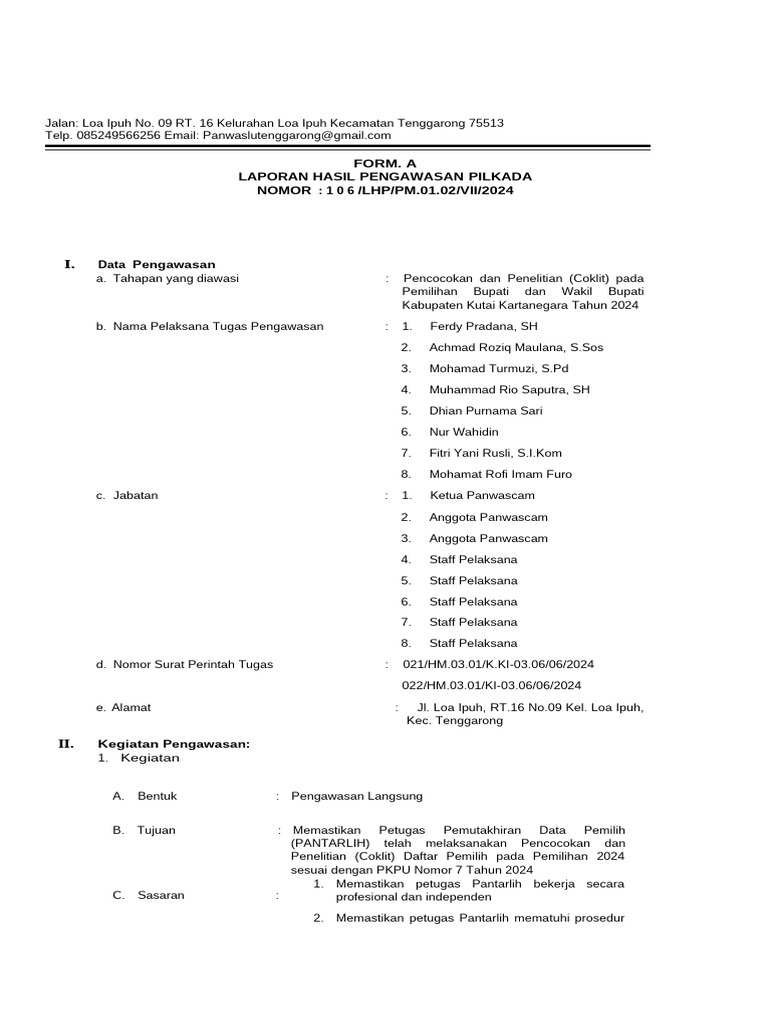 Form A Uji Petik Panwascam 18 Juli 2024 | PDF